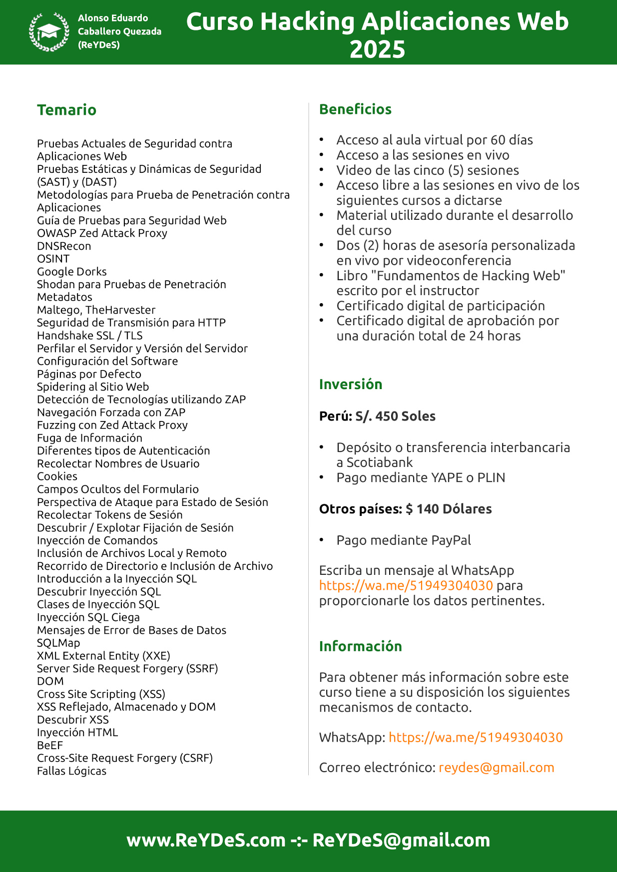 Curso de Hacking Aplicaciones Web | Alonso Caballero / ReYDeS